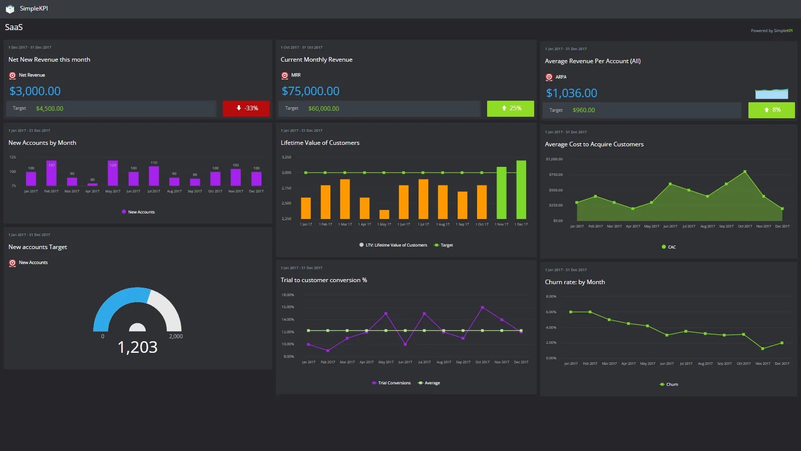 SaaS KPI Dashboard Template | Track LTV, CAC & Churn